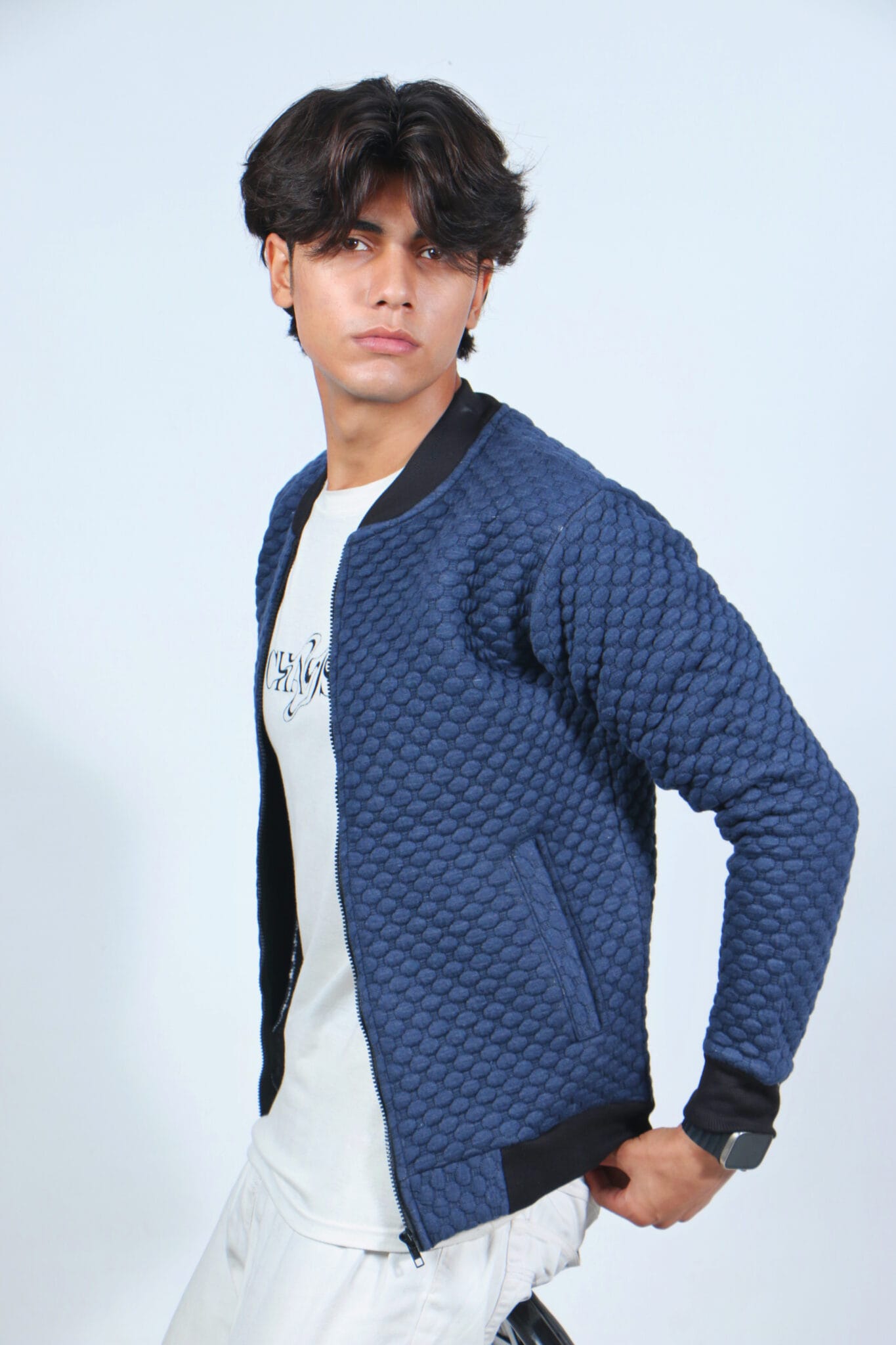 Quilted Blue Zipper Jacket - Prestige