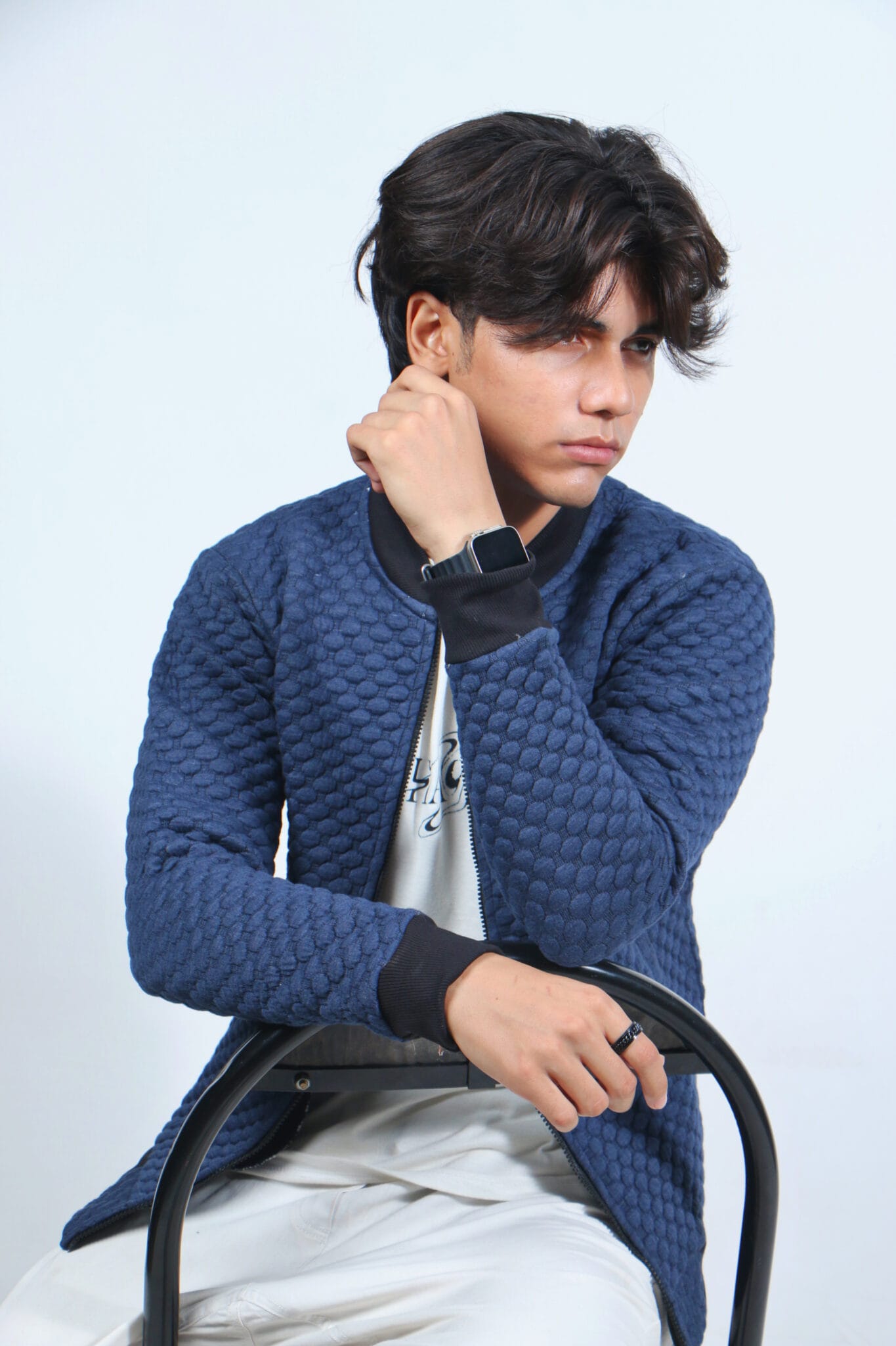 Quilted Blue Zipper Jacket - Prestige